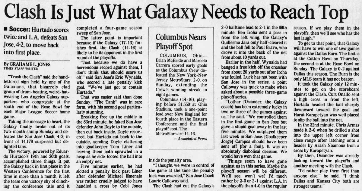 Sunday, September 15, 1996 Reports | LA Galaxy Wiki | Fandom