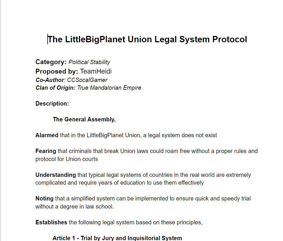 LittleBigPlanet Union Legal System Protocol | The LBP Union Wiki | Fandom