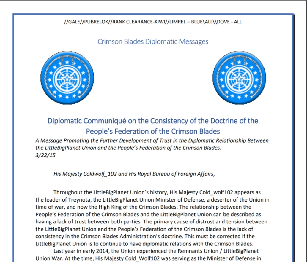Crimson Blades Diplomatic Messages | The LBP Union Wiki | Fandom