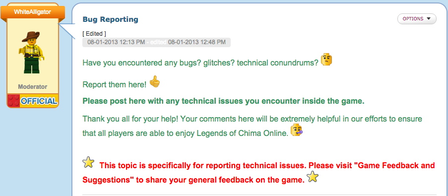 Bug Reporting | LEGO Message Boards Wiki | Fandom