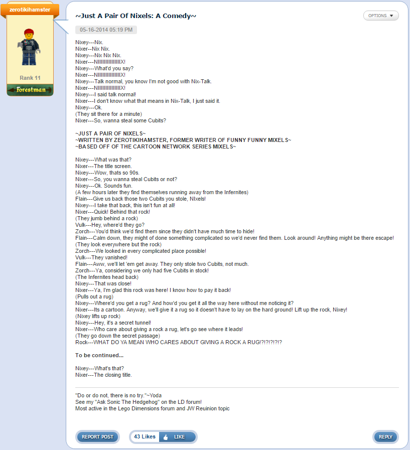 ~Just A Pair Of Nixels: A Comedy~ | LEGO Message Boards Wiki | Fandom