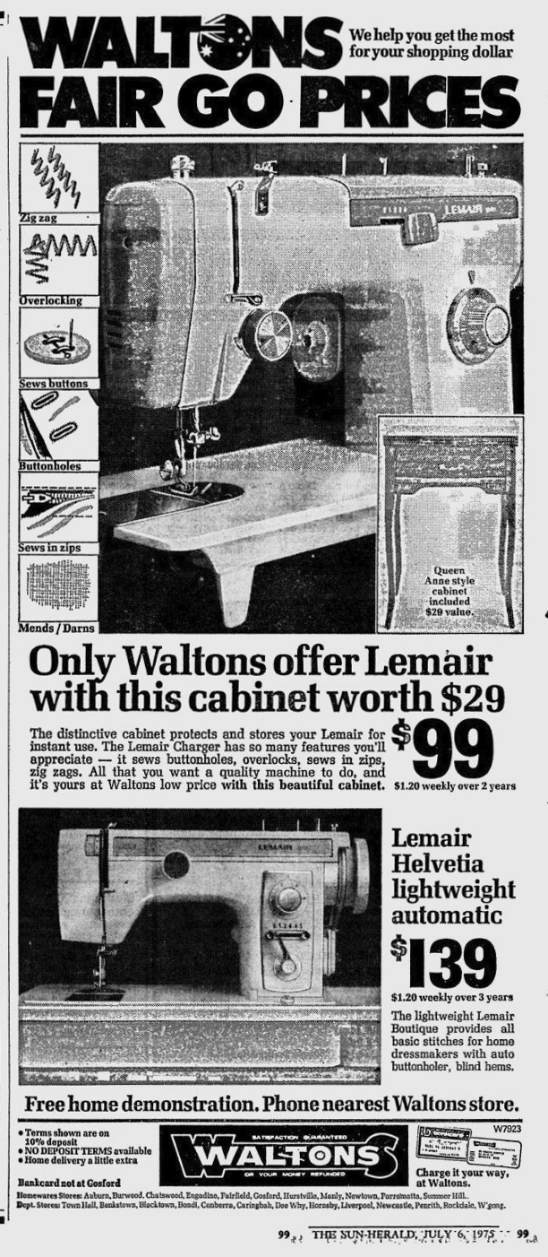Advert-19750706-SMH,p99 | Lemair Sewing | Fandom