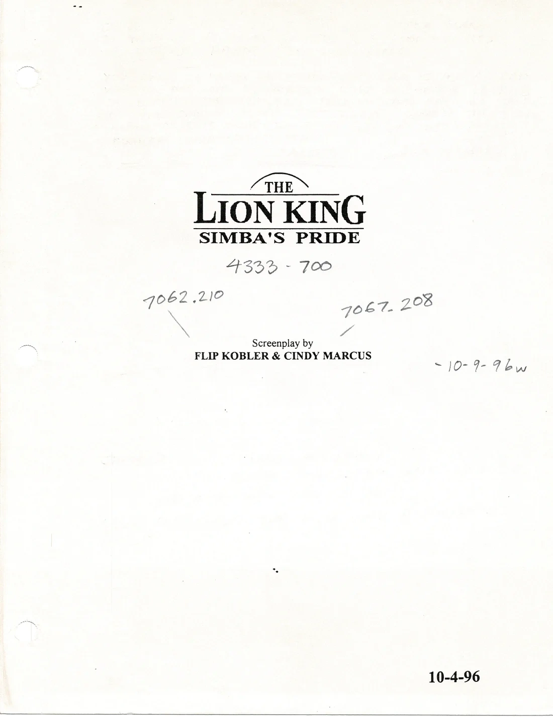 The Lion King II: Simba's Pride (October 1996 draft) | The Lion King ...