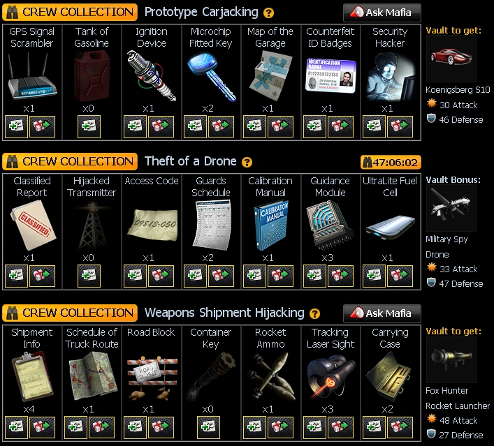 Crew Collections | Mafia Wars Wiki | Fandom