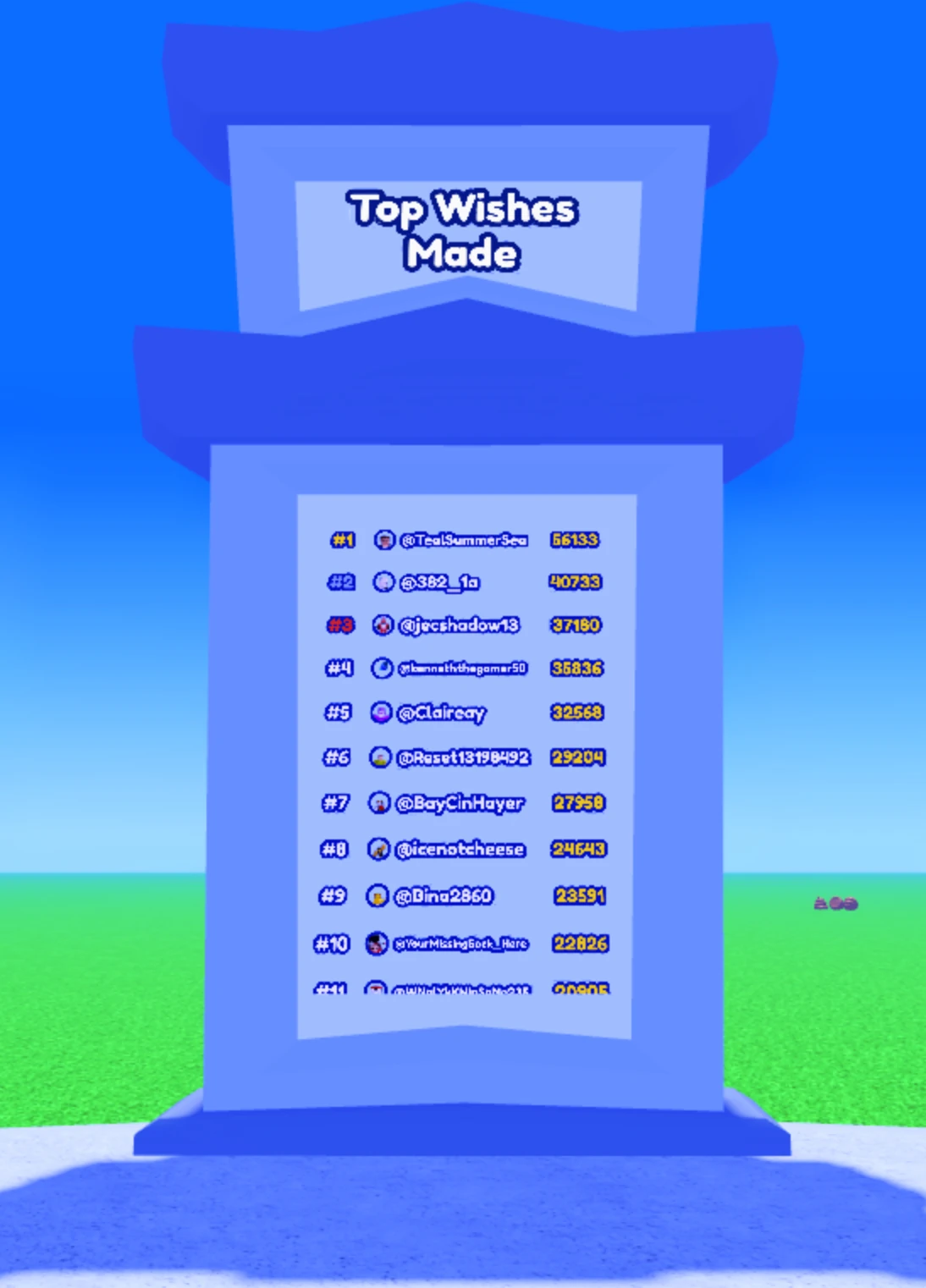 Top Wishes made Leaderboard | Make a Wish Roblox Wiki | Fandom