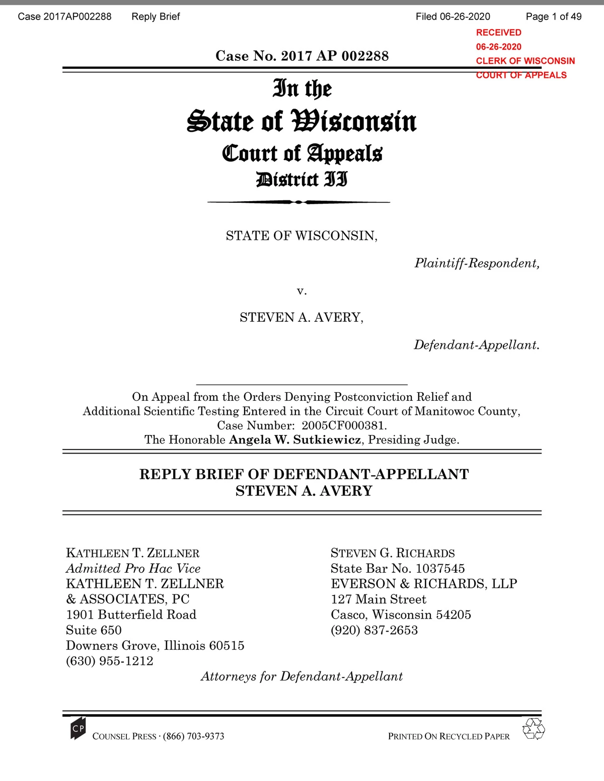 Reply Brief of Defendant-Appellant Steven A. Avery | Making a Murderer ...