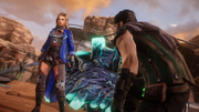 Brunnhilde (Earth-TRN885) and Bruce Banner (Earth-TRN887) from Marvel Future Revolution 001