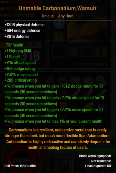Unstable Carbonadium Warsuit | Marvel Heroes Wiki | Fandom