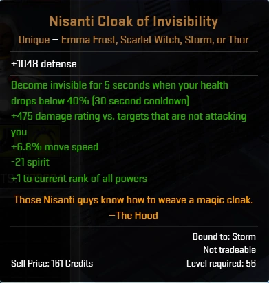 Nisanti Cloak of Invisibility | Marvel Heroes Wiki | Fandom