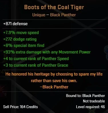 Boots of the Coal Tiger | Marvel Heroes Wiki | Fandom