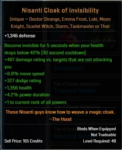 Nisanti Cloak Of Invisibilty - Official Marvel Heroes Wiki