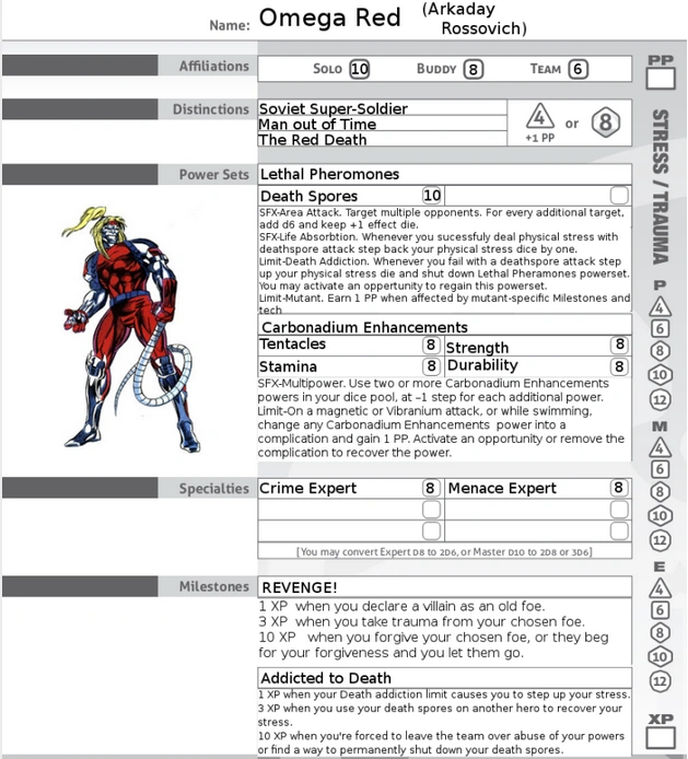 Omega Red (Hero Datafile) | Marvel Heroic Roleplaying Wiki | Fandom