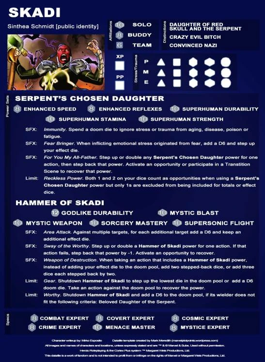 Skadi (Sin, Fear Itself, Watcher Datafile) | Marvel Heroic Roleplaying ...