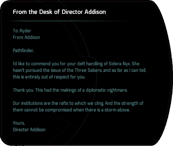 From the Desk of Director Addison - Mass Effect: Andromeda Wiki
