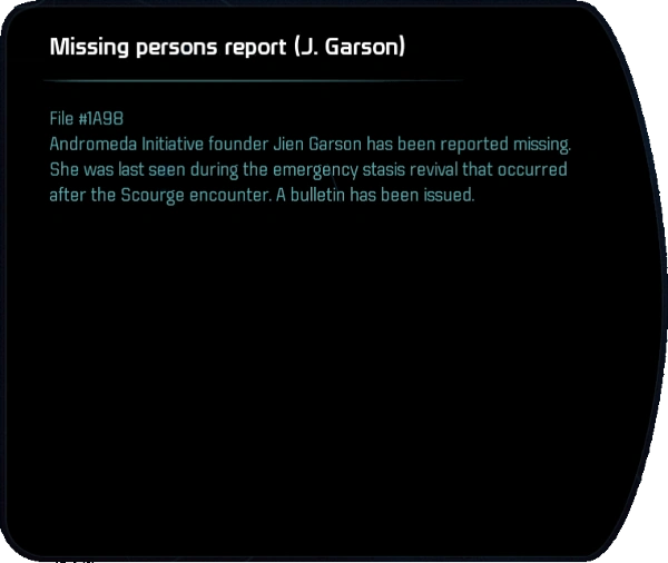 Missing persons report (J. Garson) - Mass Effect: Andromeda Wiki