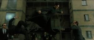 Neo succeeding barehanded against a few Smith clones