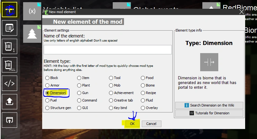 Создание измерения | MCreator вики | Fandom