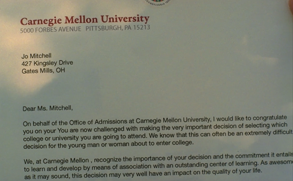 Cmu College Acceptance Letter