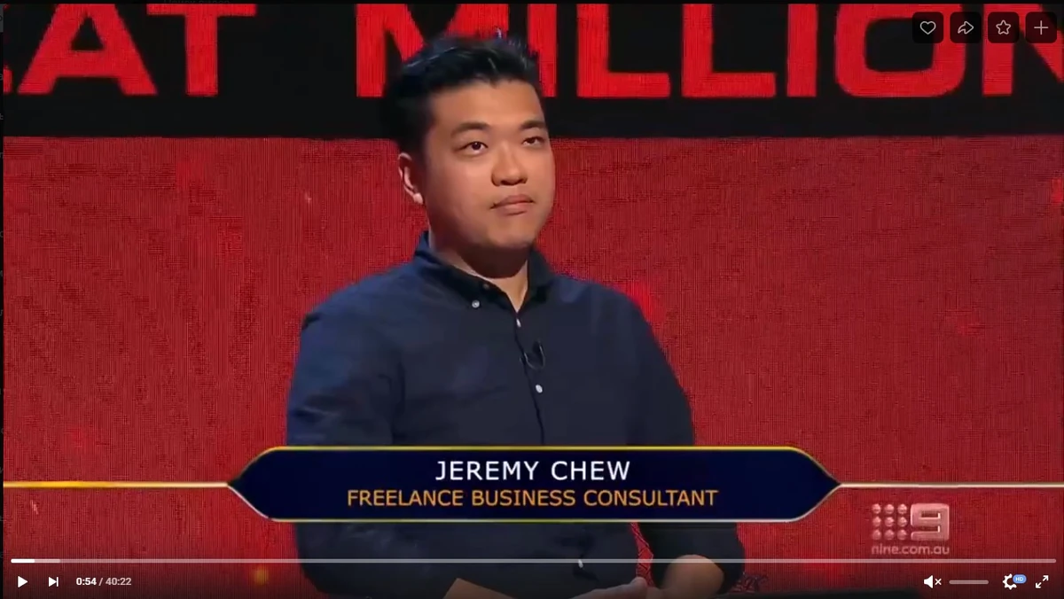 Jeremy Chew | Who Wants To Be A Millionaire Wiki | Fandom