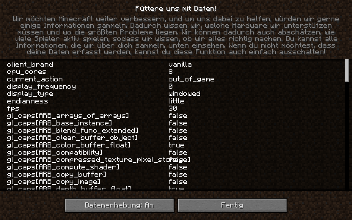 Menü/Optionen/Datenerhebung | Minceraft Wiki | Fandom