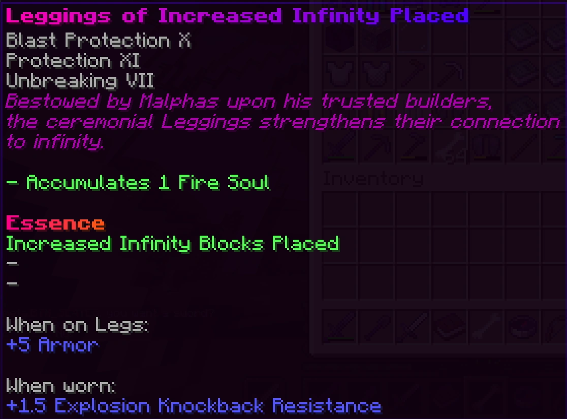 Leggings of Increased Infinity Placed | Minewind Wiki | Fandom