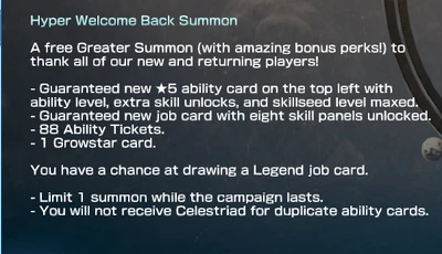 Hyper Welcome Back Summon - Mobius Final Fantasy Wiki