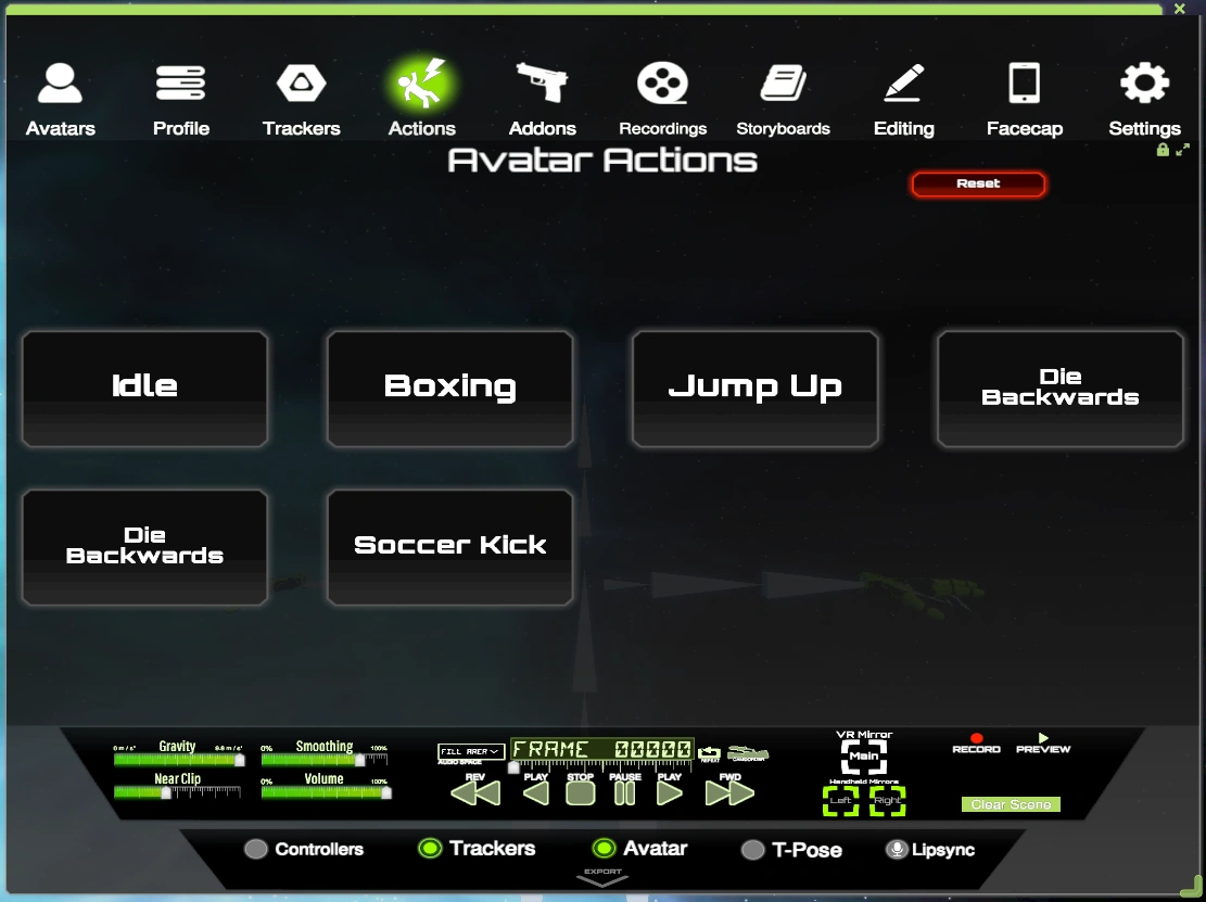 Reference - VR Menu - Actions | Mocap Fusion VR Wiki | Fandom