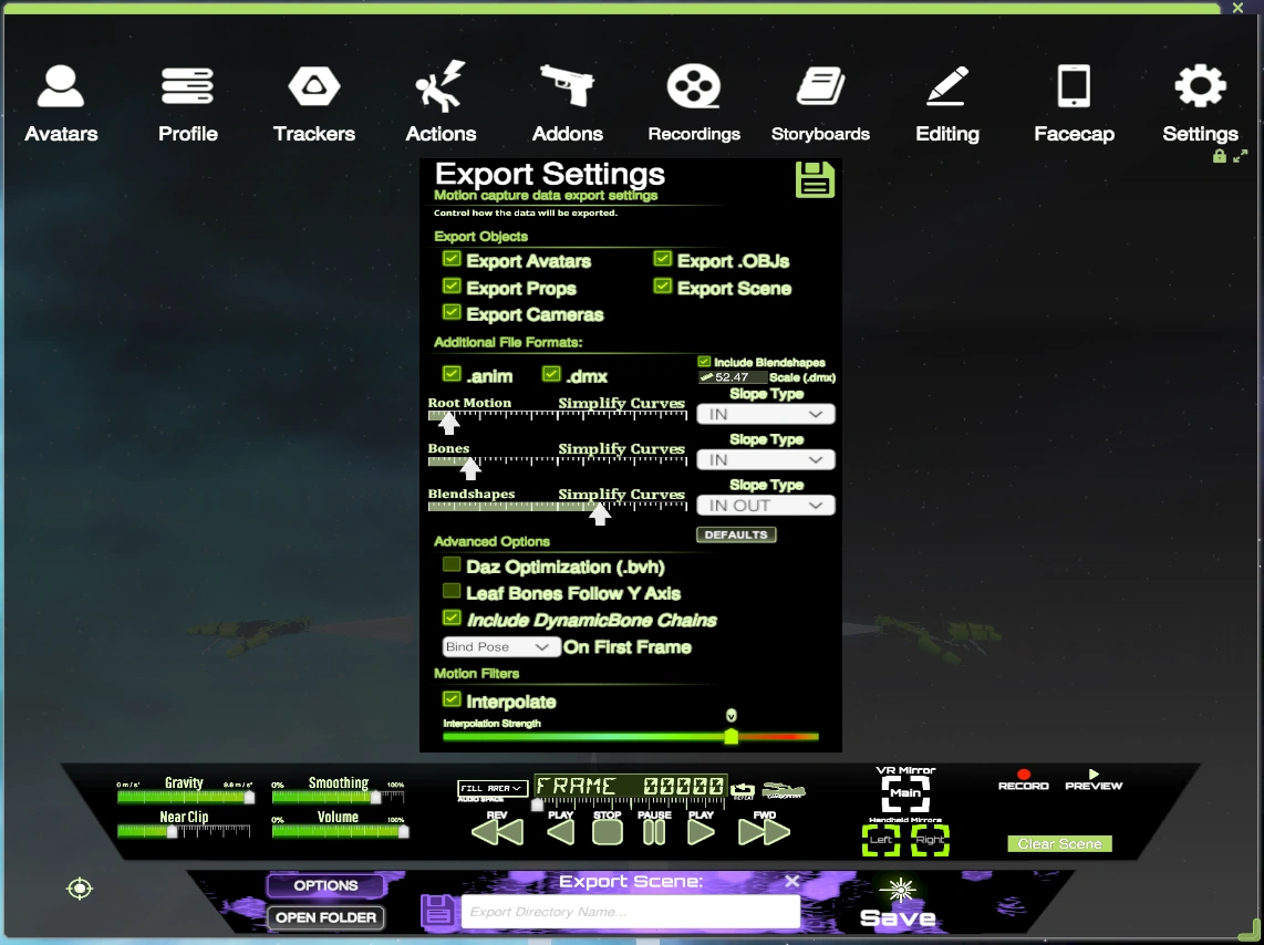 Reference - VR Menu - Export Bar | Mocap Fusion VR Wiki | Fandom