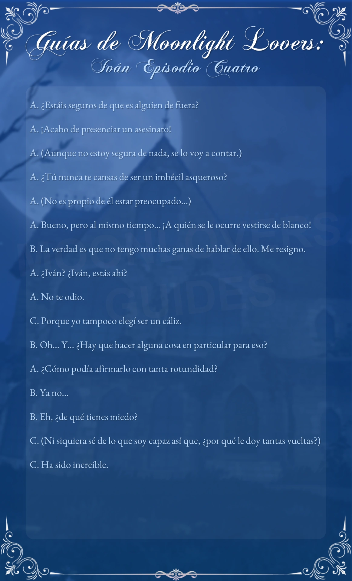 Usuario Blog:Ciokio/Respuestas - Episodio 4 (Iván) | Moonlight Lovers Wiki | Fandom