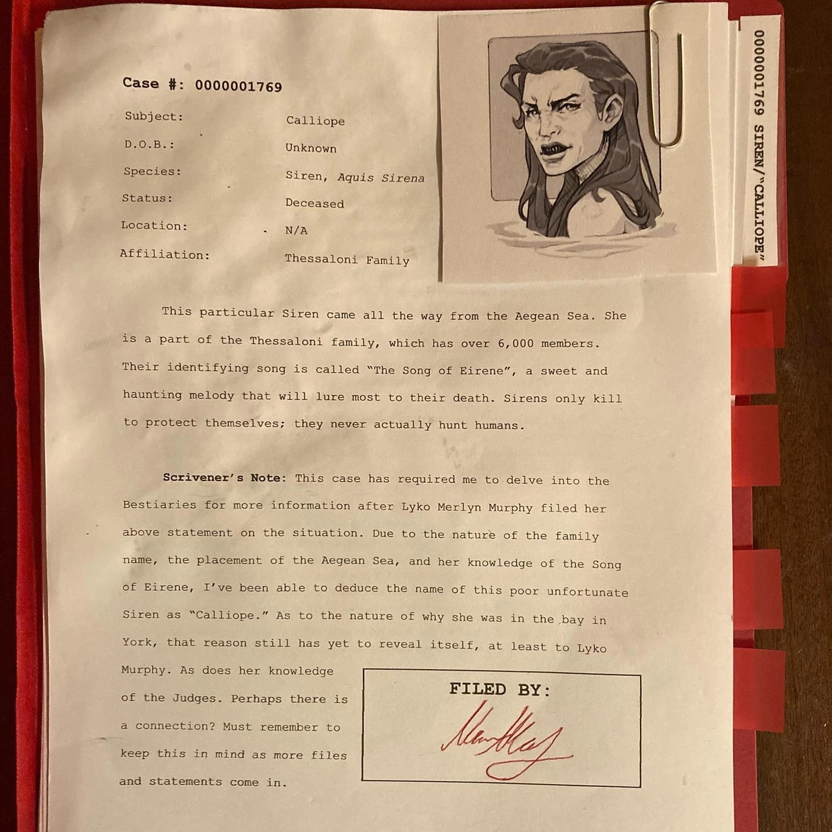 Calliope's case file | Murphy Wiki | Fandom