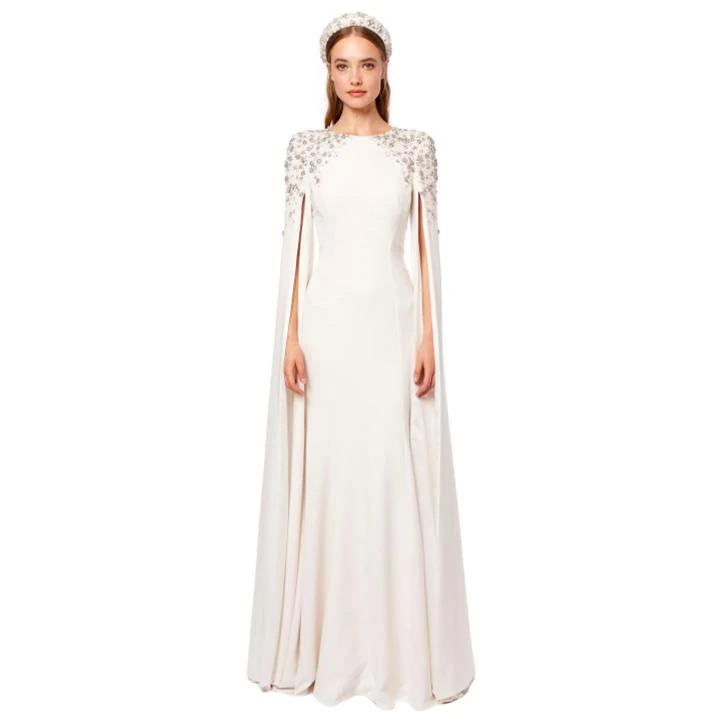 Queen Beatrice's ivory long cape-sleeve coronation gown in All the King ...