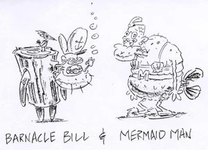 Spongebob sketch-mermaid man and barnacle bill-boy | New ideas by Matt ...