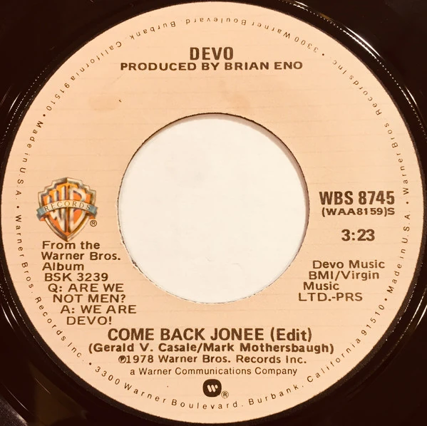 Come Back Jonee / Praying Hands | Devo Wiki | Fandom