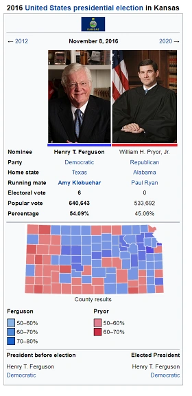 United States presidential election in Kansas, 2016 (Ferguson Scenario ...