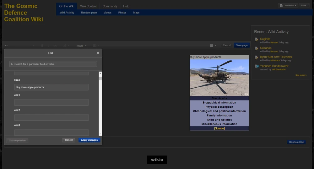 Infobox construction tutorial - New Editor, Visual mode | The Cosmic ...