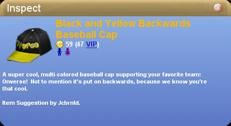 Black and Yellow Backwards Baseball Cap | Onverse Wiki | Fandom