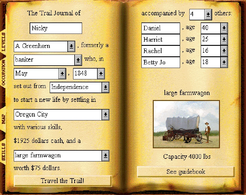 Character Creation | Oregon Trail II Wiki | Fandom