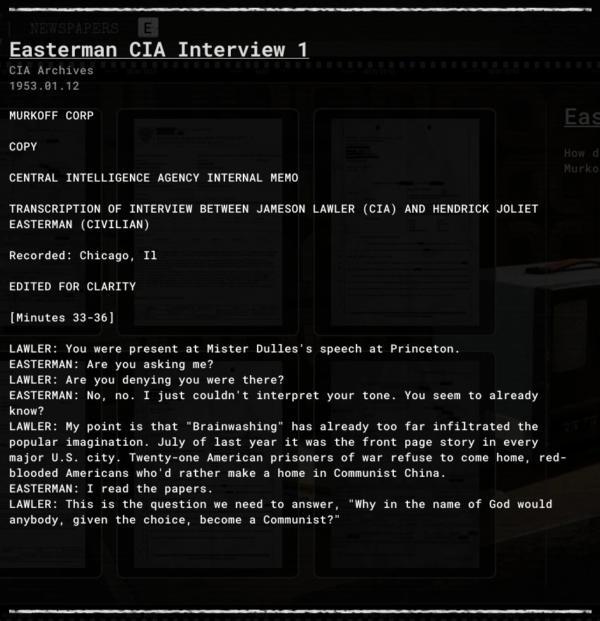 Easterman CIA Interview 1 | Outlast Wiki | Fandom