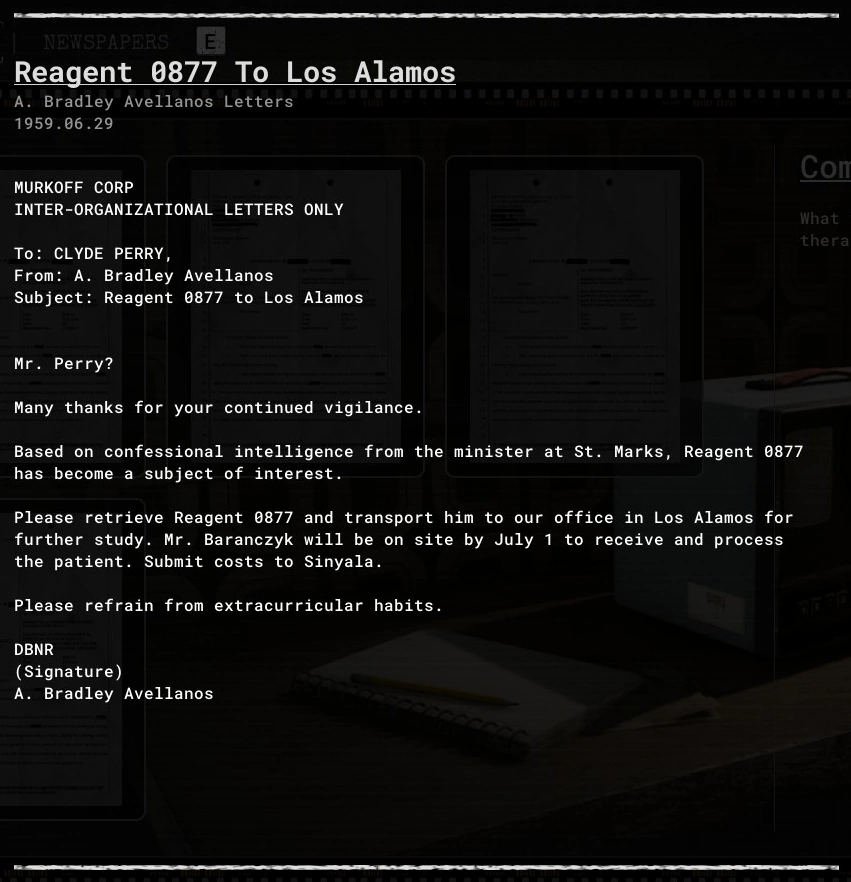 Reagent 0877 To Los Alamos | Outlast Wiki | Fandom