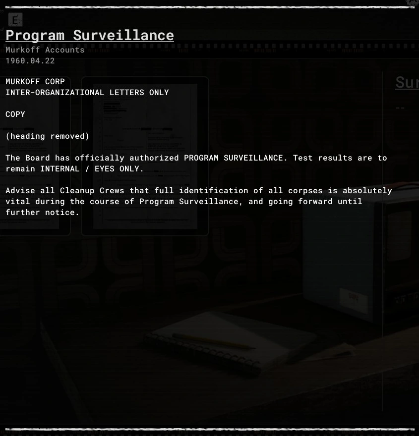 Program Surveillance (evidence) | Outlast Wiki | Fandom