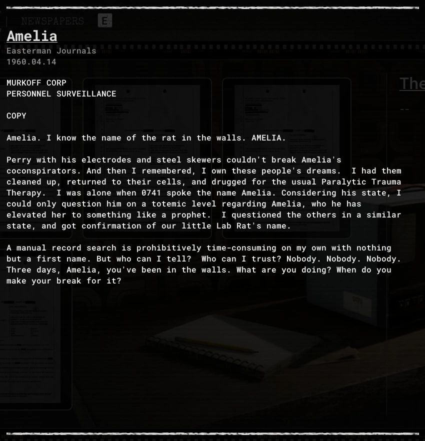 Amelia (evidence) | Outlast Wiki | Fandom