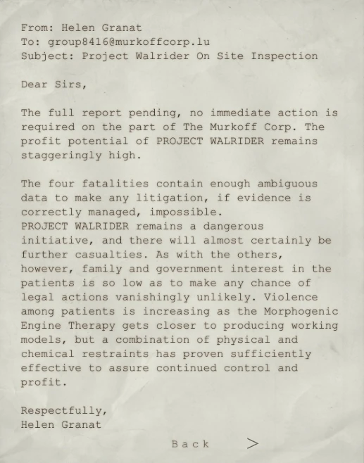 Project Walrider Profitability Report | Outlast Wiki | Fandom