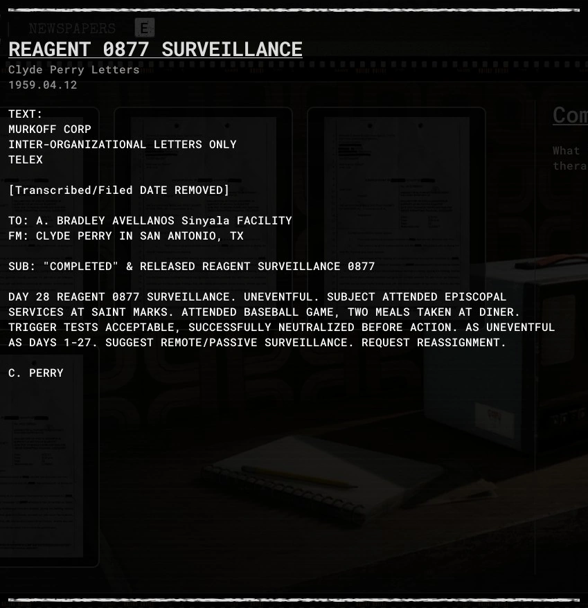REAGENT 0877 SURVEILLANCE | Outlast Wiki | Fandom