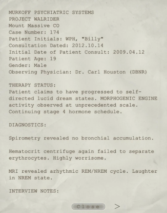 Project Walrider Patient Status Report for William Hope | Outlast Wiki ...