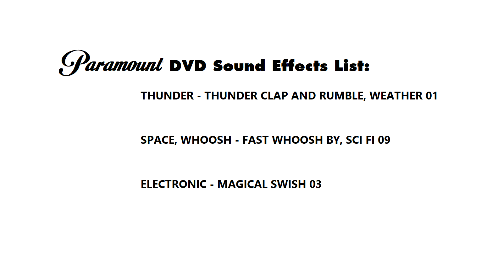Paramount DVD Sound Effects List | Paramount Pictures Wiki | Fandom