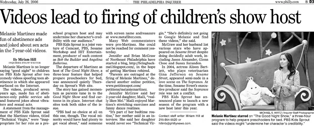 Firing of Melanie Martinez | PBS Kids Sprout TV Wiki | Fandom
