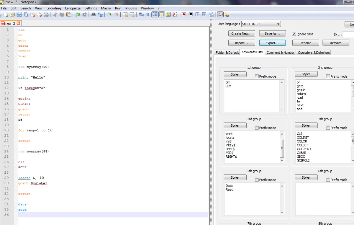 SmileBASIC Syntax Highlighting for Notepad++ | Petit Computer Wiki | Fandom