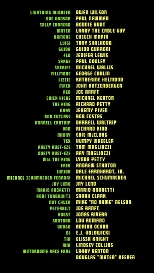 Talk:Cars Credits | Pixar Wiki | Fandom