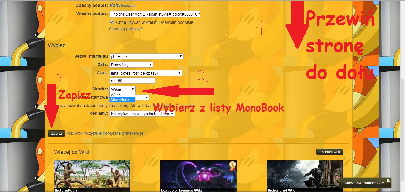 Poradnik Nr 1 - Zmiana wyglądu strony (skórki) | Buizel Wiki | Fandom