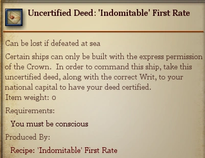 Uncertified Deed: 'Indomitable' First Rate | PotBS Wiki | Fandom